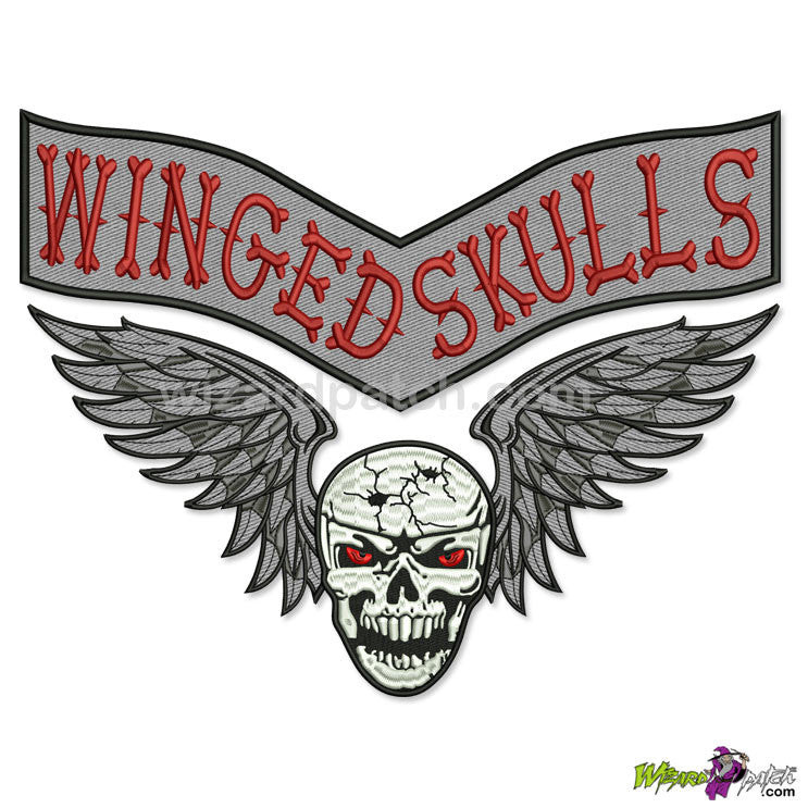 WINGED SKULLS 2 PIECE SET | Vibrant Embroidered Iron-On Badge