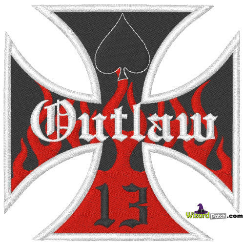 OUTLAW 13 MALTESE FLAME CROSS BIKER PATCH - Wizard Patch