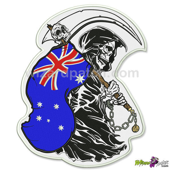 REAPER WITH FLAG | Vibrant Embroidered Iron-On Badge