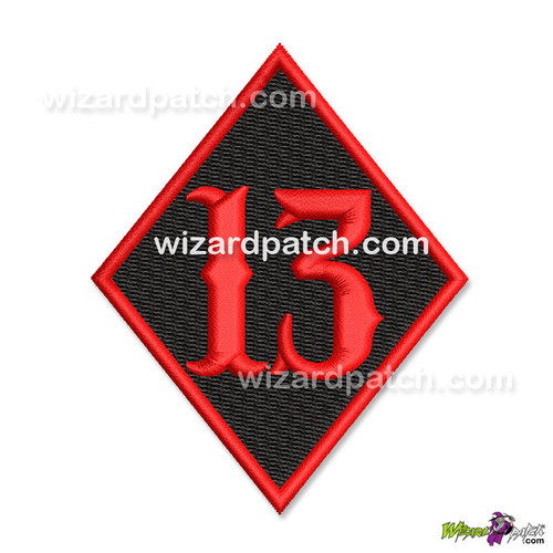 13 Embroidered Biker Diamond Patch in IFC Railroad Font