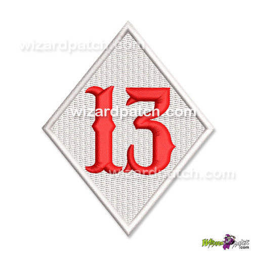 13 Embroidered Biker Diamond Patch in IFC Railroad Font