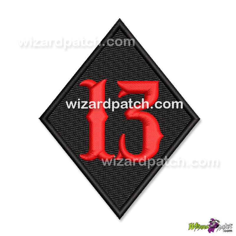 13 Embroidered Biker Diamond Patch in IFC Railroad Font