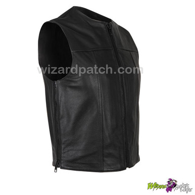 NEW OUTLAW APPAREL LEATHER MAGNUM ELITE BIKER VEST AT WIZARD PATCH