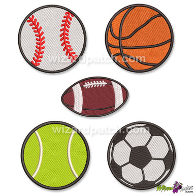 SPORTS BALLS IRON ON EMBROIDERED 3 INCH BADGES - Wizard Patch