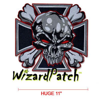 CROSSBONES IRON CROSS 11" LARGE PATCH - Wizard Patch