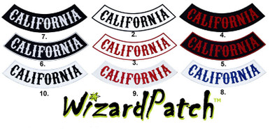 CALIFORNIA BOTTOM ROCKER PATCH FULL SIZE IN CARNIVALEE FONT.