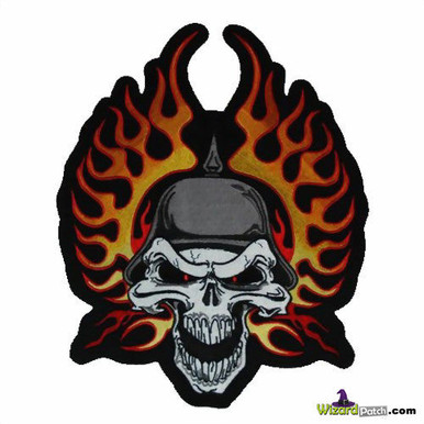 SKULL & WINGED FLAMES BIKER 5" PATCH - Wizard Patch