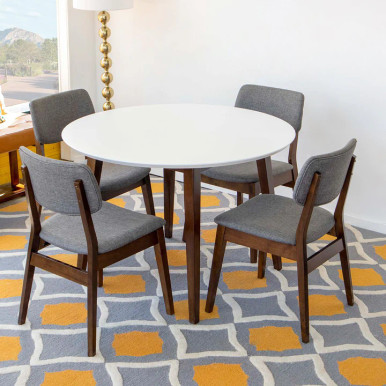 Palmer (White) Dining Set with 4 Abbott (Gray) Dining Chairs - KM Home ...