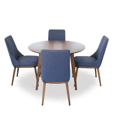 Fiona Walnut Table with 4 Brighton Navy Chairs Kassa Mall