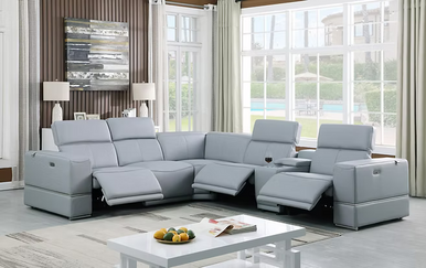 Franco Light Blue 6-Piece Power Reclining Leather Sectional