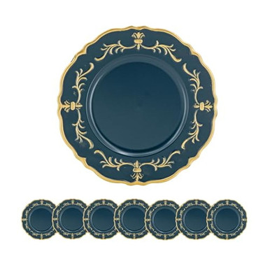 Plastic Charger Plate (Set of 8) - Blue / Gold / Polypropylene - Kassa ...