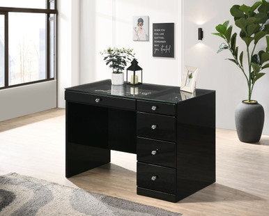 Morgan - Vanity Desk With Glass Top - Black - Kassa Mall Home Furniture ...