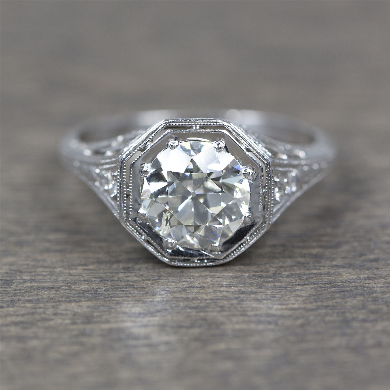 Vintage 1930s Platinum and Old European Cut Diamond Engagement Ring ...