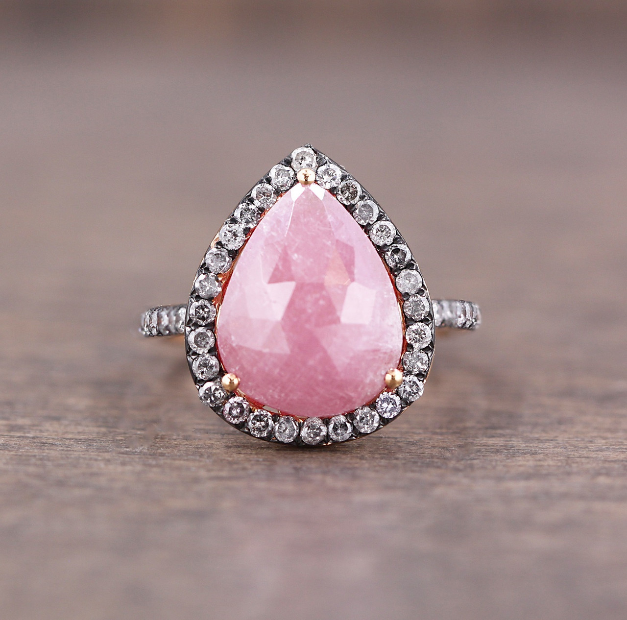 18k Rose Gold, Fancy Rose Sapphire & Diamond Ring