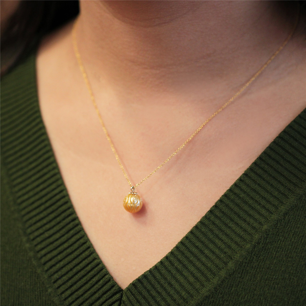 Galatea Carved Golden South Sea Pearl Necklace - Pearls