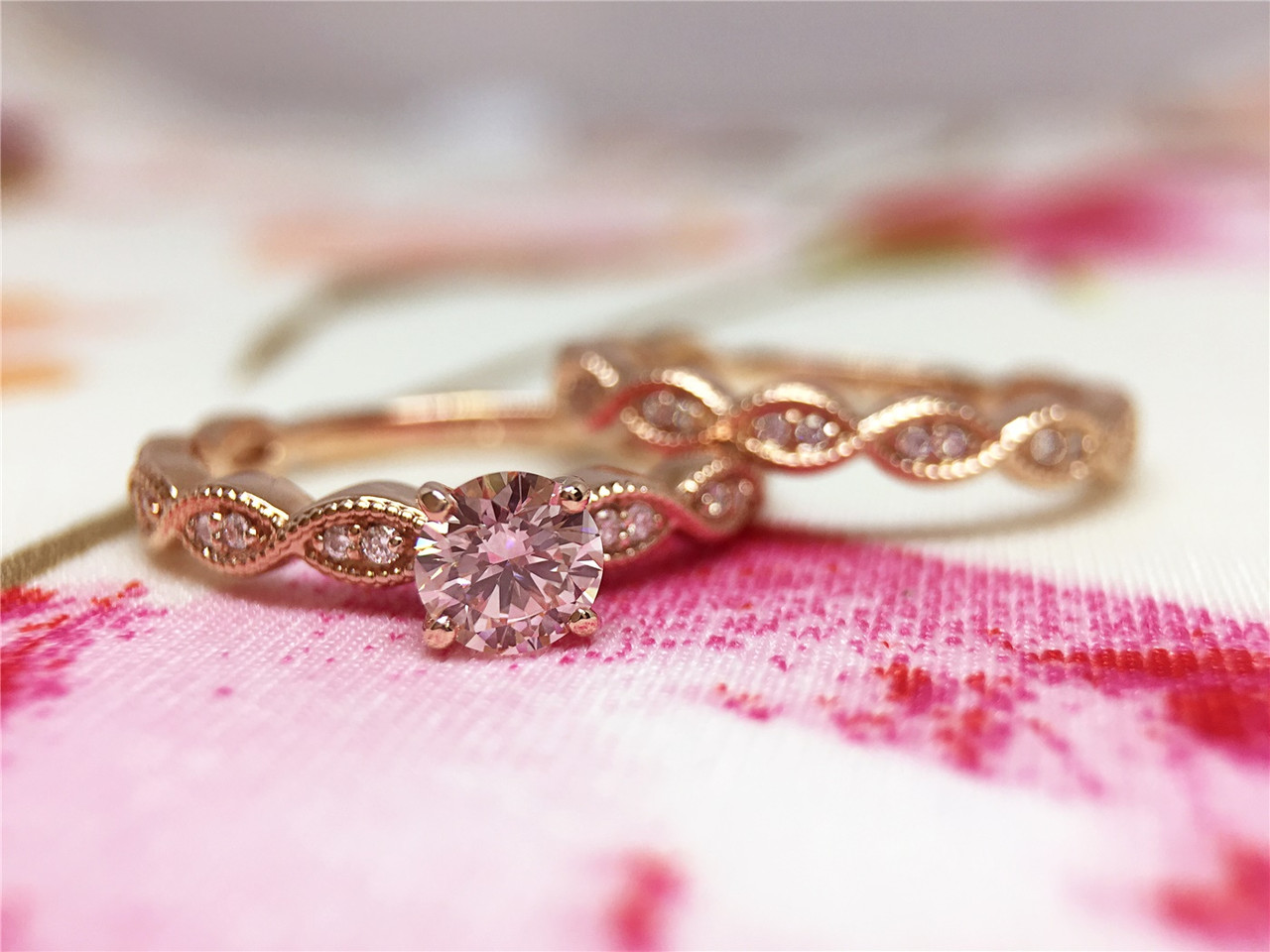 Gorgeous 14K Rose Gold and Pink Diamond (.45ct) Engagement Ring - Pink ...