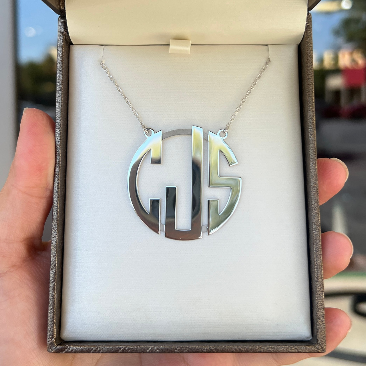 Large Sterling Silver Block Letter Monogram Necklace