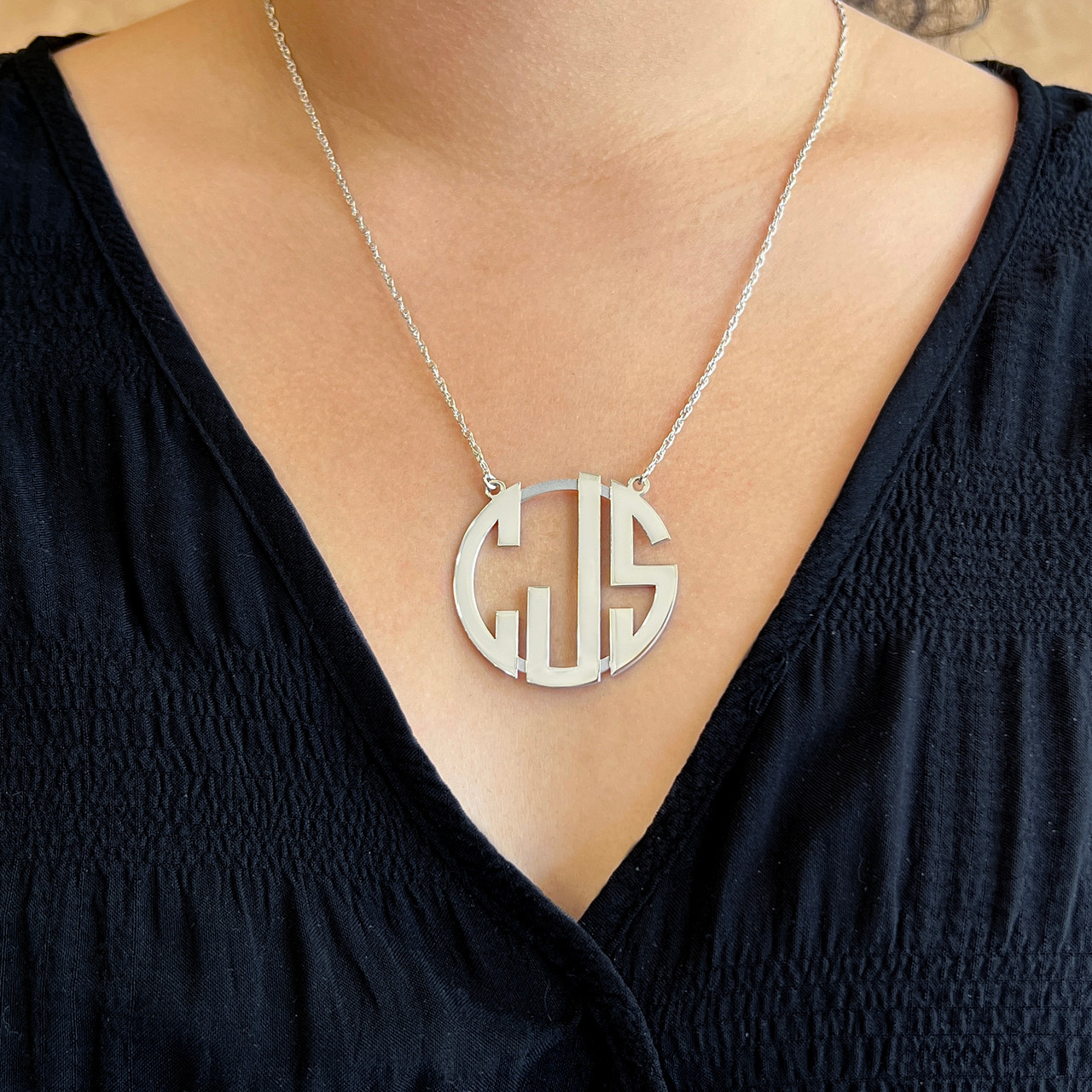 Large Sterling Silver Block Letter Monogram Necklace