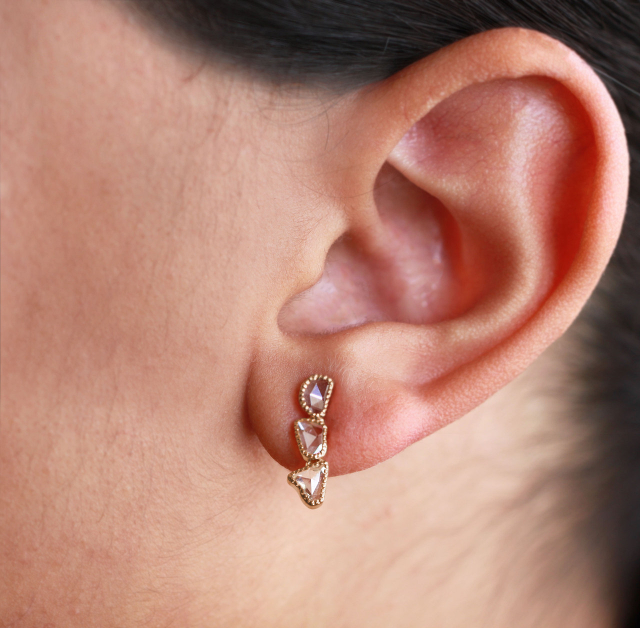 18k Yellow Gold Rose Cut Diamond Dangle Earrings
