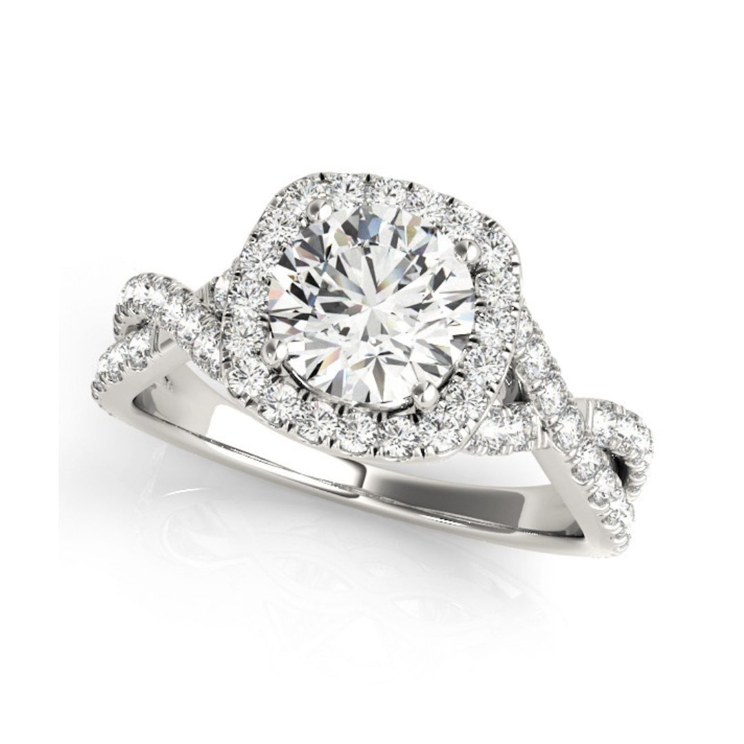 Gorgeous Twisted Shank and Halo Lab Grown Diamond Engagement Ring