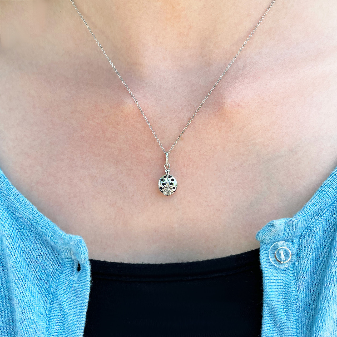 Sterling Silver & Diamond Ladybug Necklace