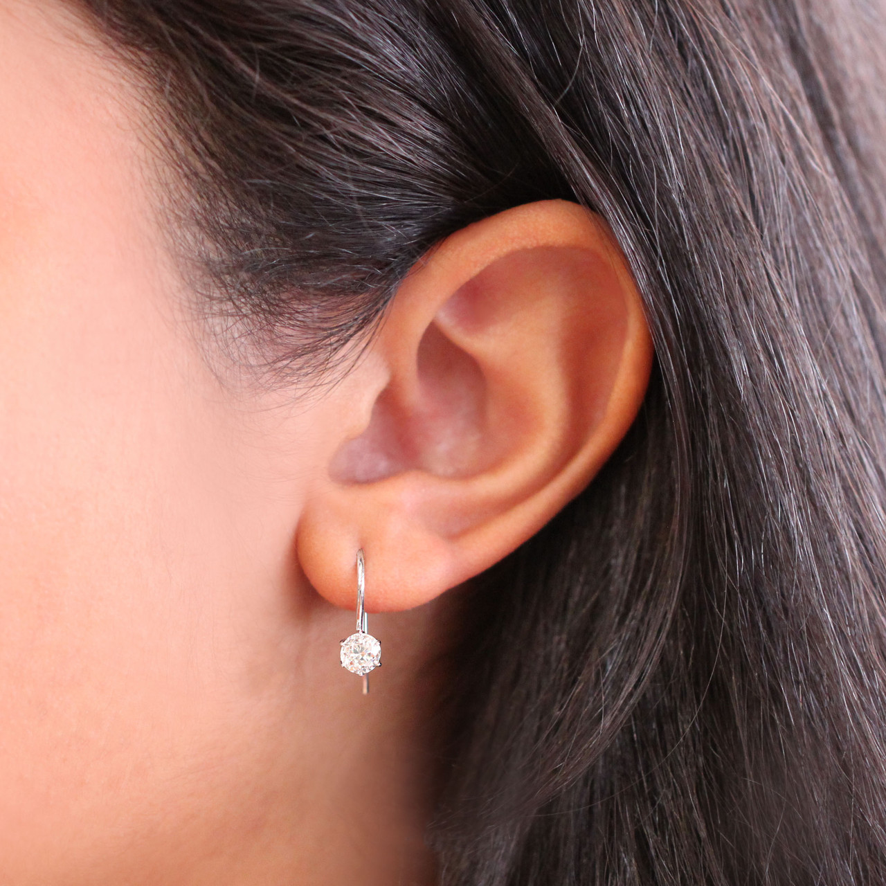 1ctw Old European Cut Diamond Drop Earrings, set in 14K White Gold