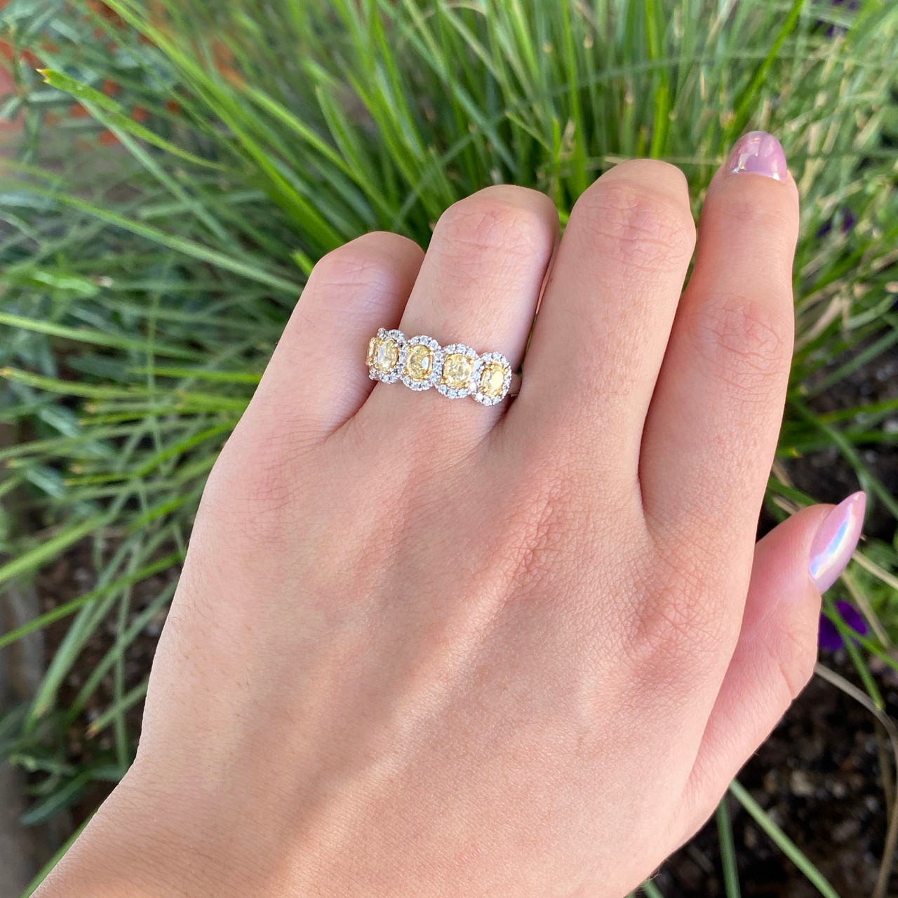 Oval Fancy Yellow Diamond Halo Band
