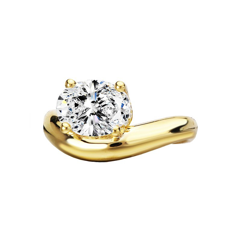 14K Yellow Gold Wide Curved Oval Diamond Engagement Ring