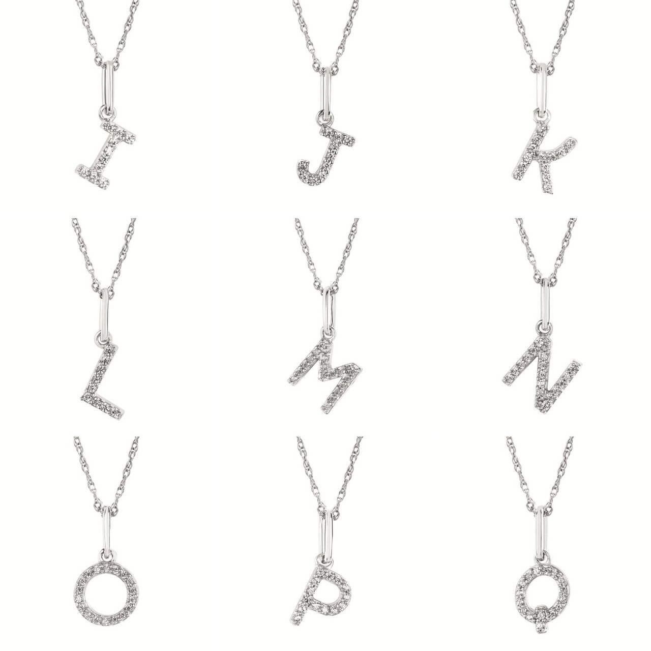 10K White Gold Diamond Petite Initials Pendant/Charm on Light Rope ...
