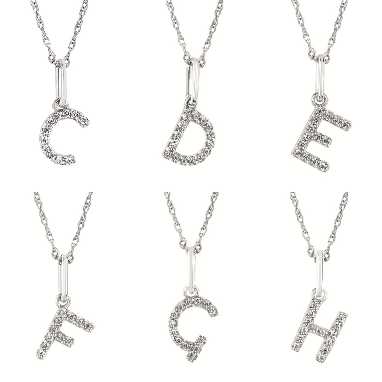 10K White Gold Diamond Petite Initials Pendant/Charm on Light Rope ...