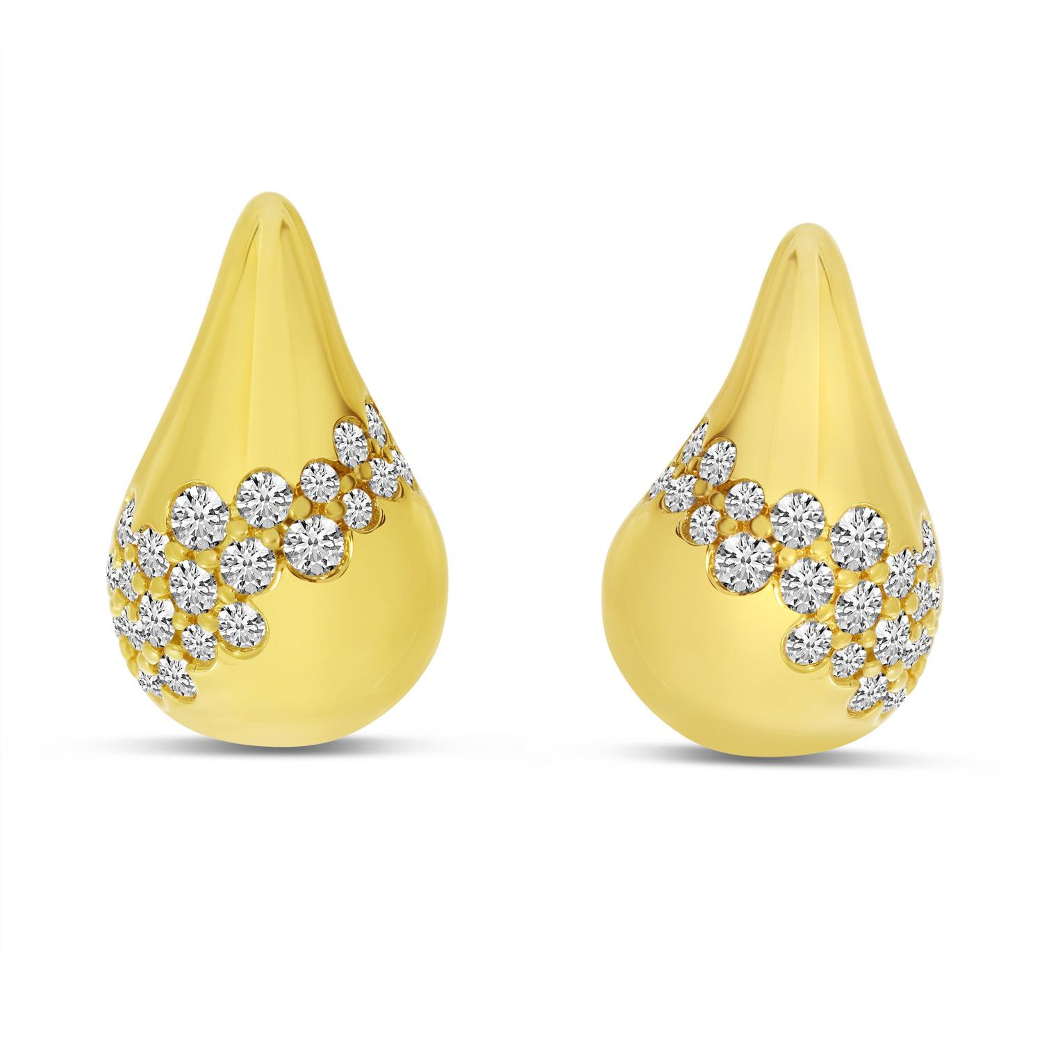 14K Yellow Gold Teardrop Puffed Domed Earrings