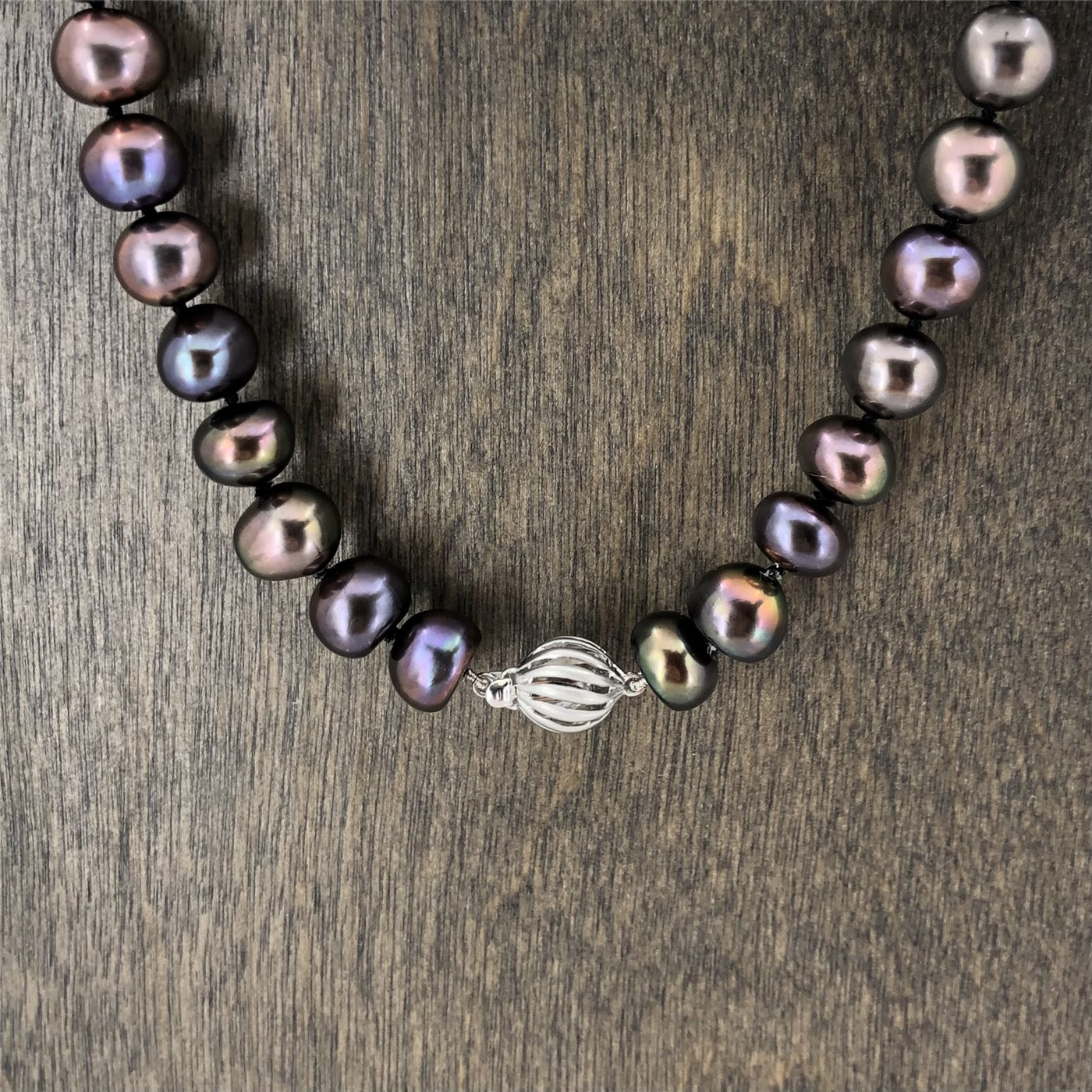 14k White Gold & Black Pearls Strand