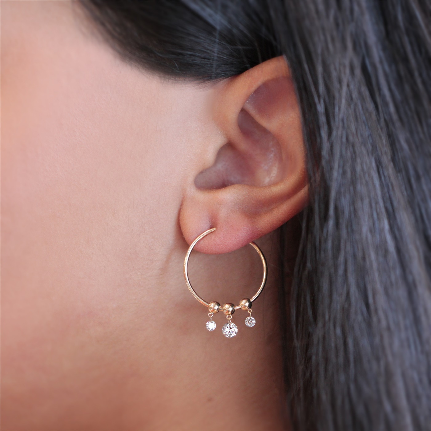 14k Yellow Gold Front to Back Pierced Diamond Hoop Earrings by Brevani