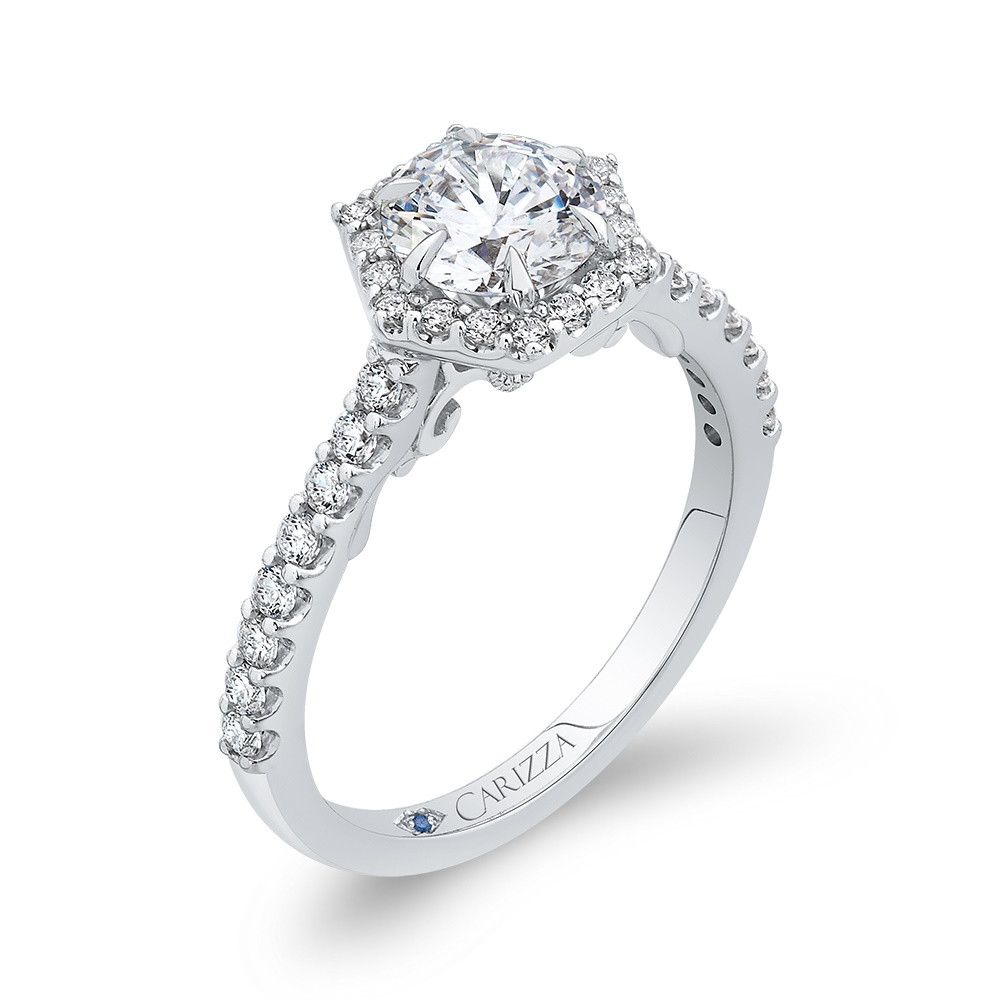 Carizza Hexagon Halo Engagement Ring