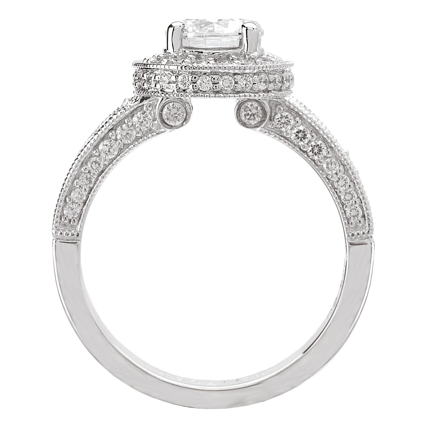 Vintage Style Diamond Engagement Ring - 18K White Gold - Milgrain