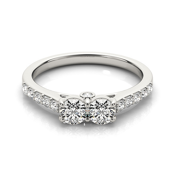 2 Stone Diamond Pave' Ring - Inline Two Stone Diamond Ring