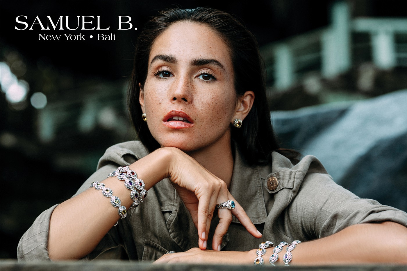 Colored Gem Stone & Sterling Silver Bracelet by Samuel B