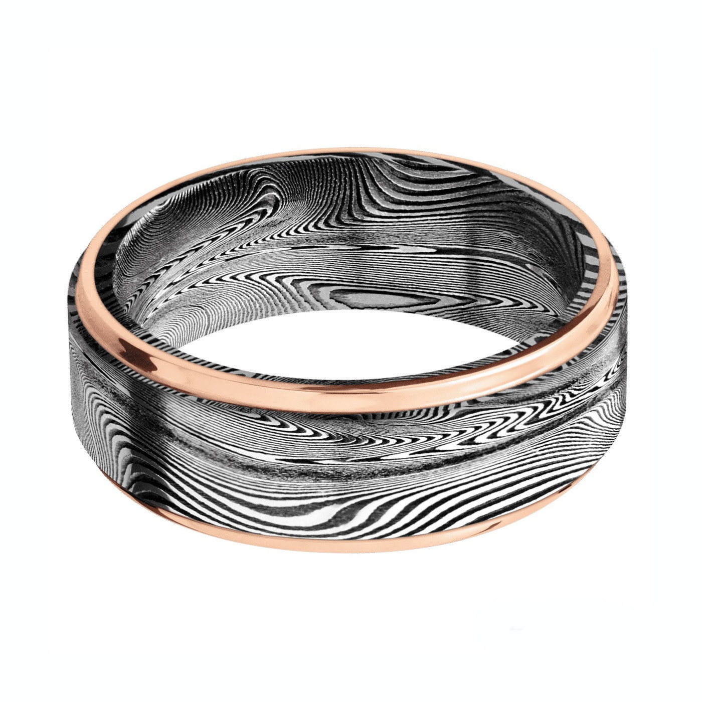 8mm Tightweave Damascus Steel & 14k Rose Gold Men's Band by Lashbrook ...