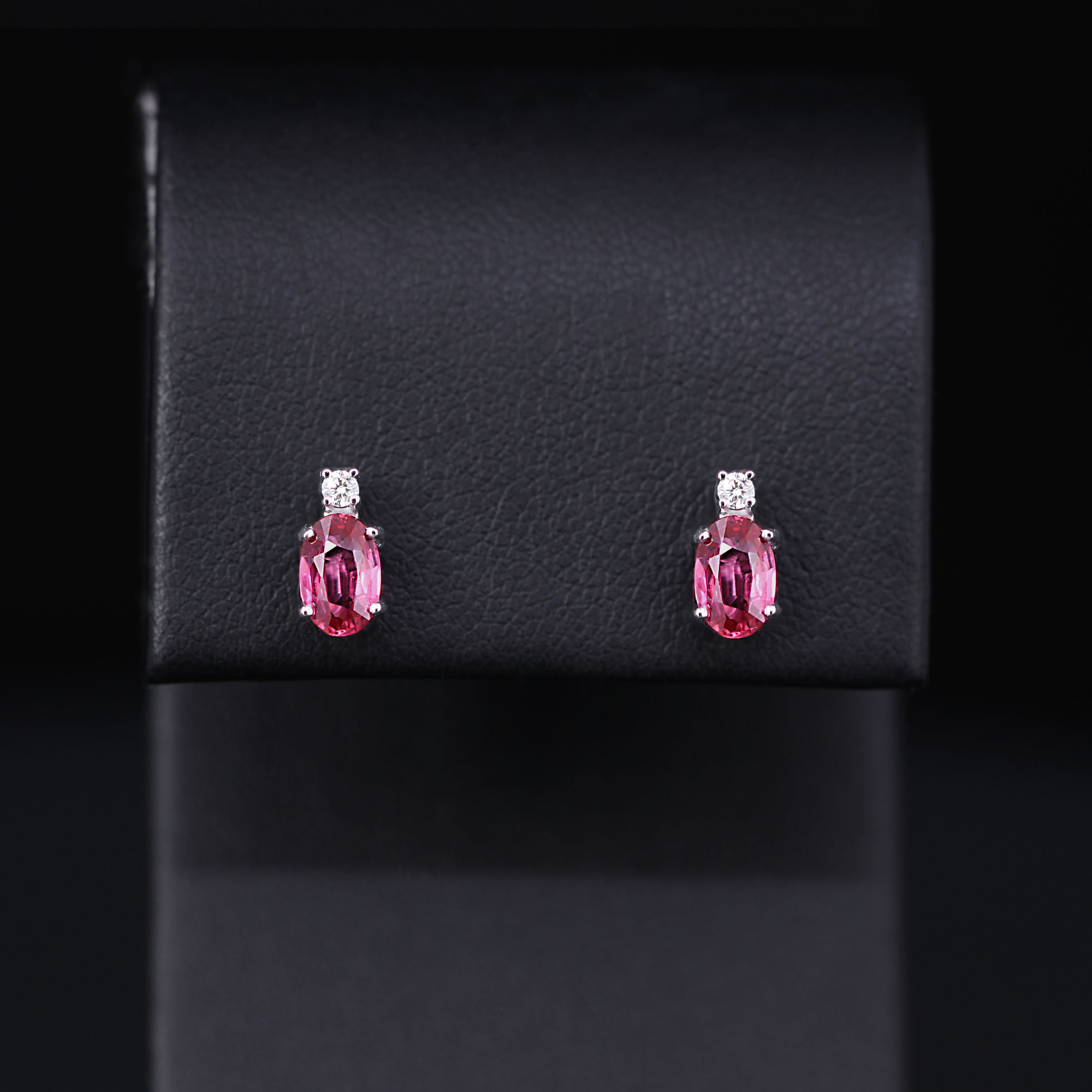 14k White Gold Oval Ruby & Diamond Earrings