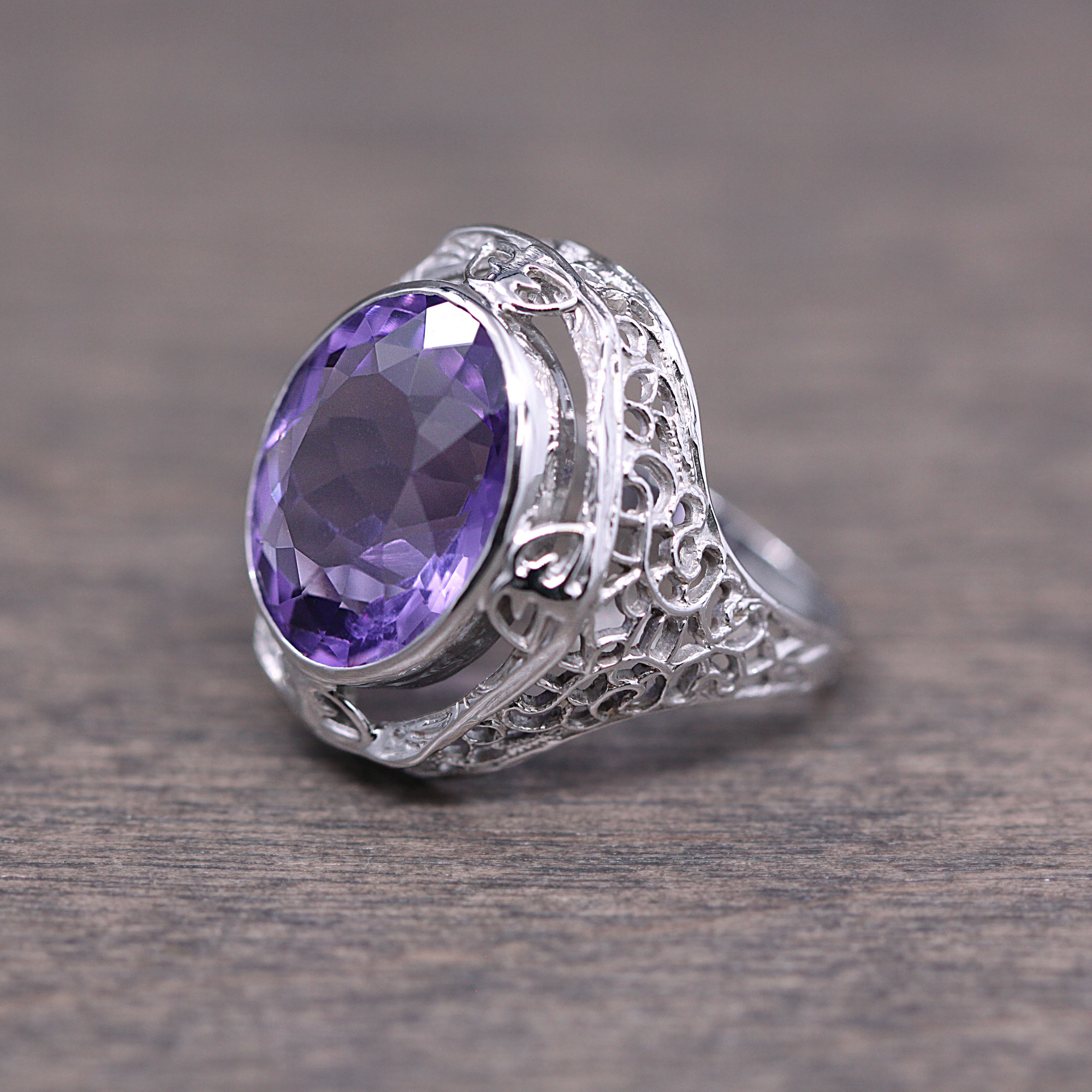 1940s 14k White Gold Amethyst Ring