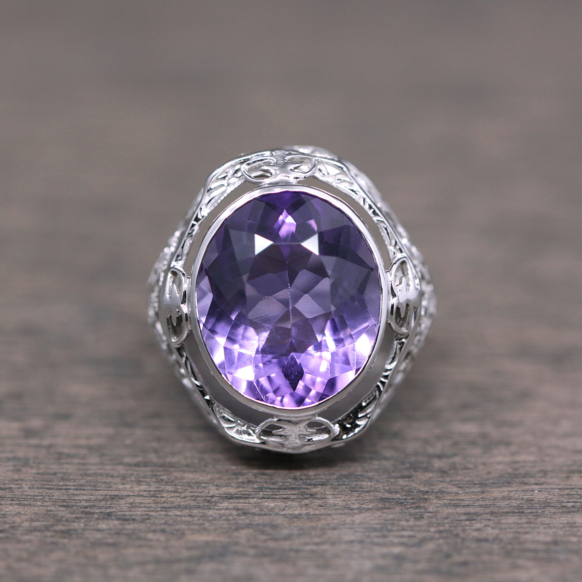 1940s 14k White Gold Amethyst Ring