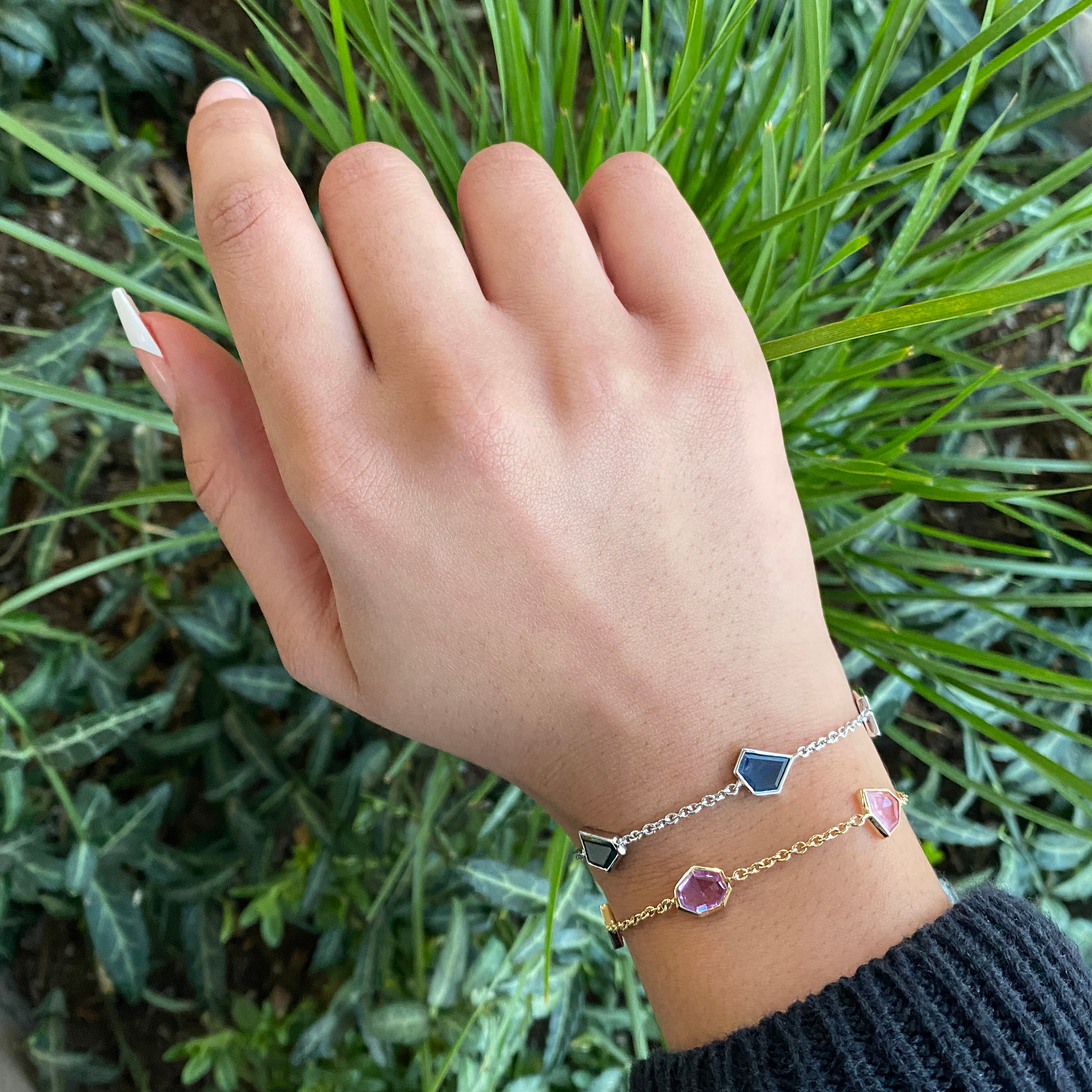 14k yellow Gold & Pink Sapphire Slice Bracelet