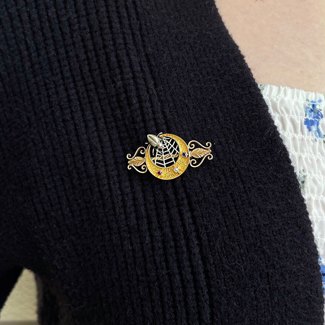 Vintage 18K Gold and Sterling Spider Web Pin