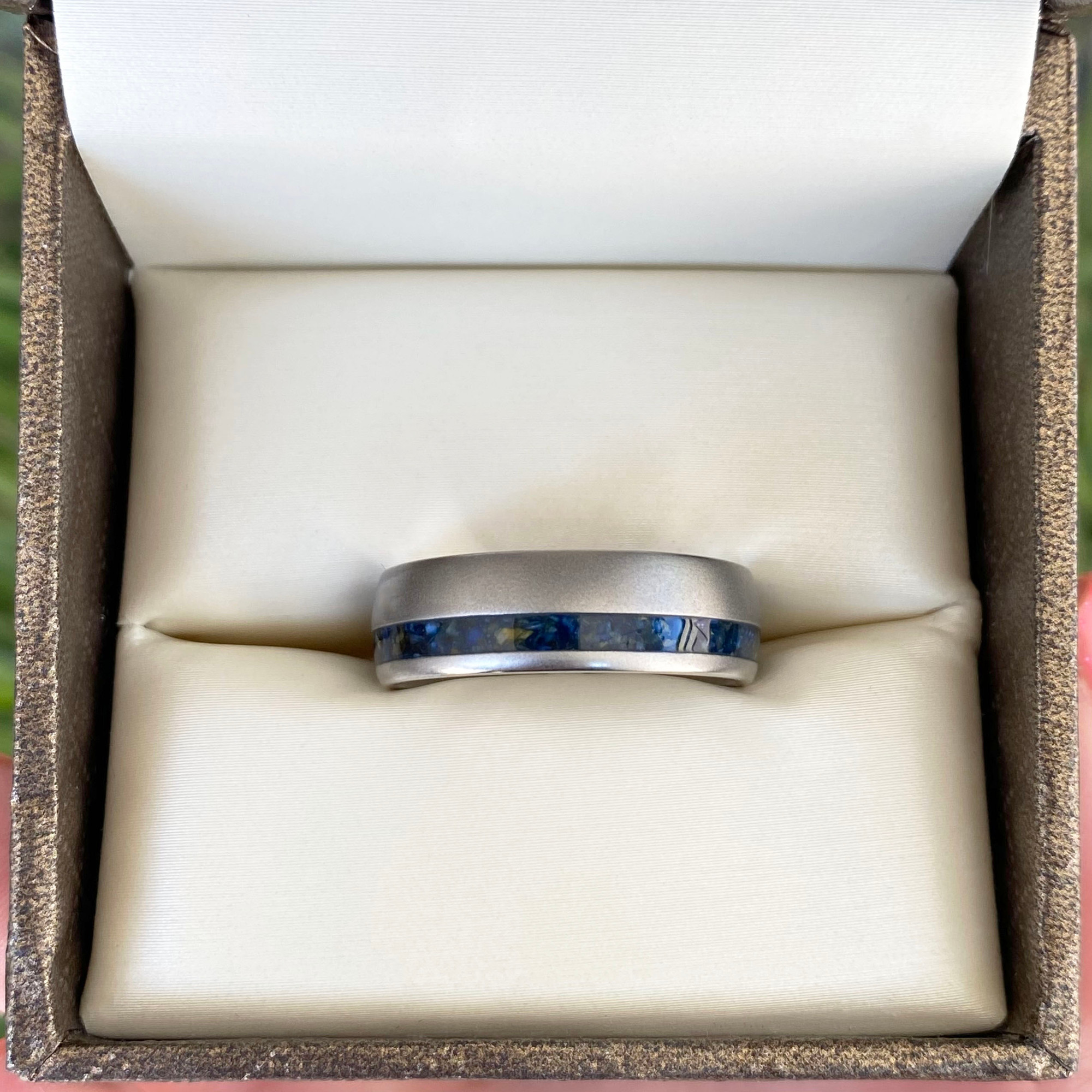 Titanium & Blue Tiger Eye Band by Lashbrook Designs