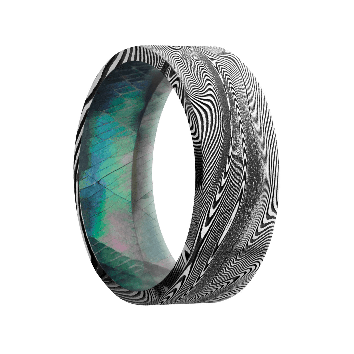 Damascus & Black Mother of Pearl Mens Band by Lashbrook Designs