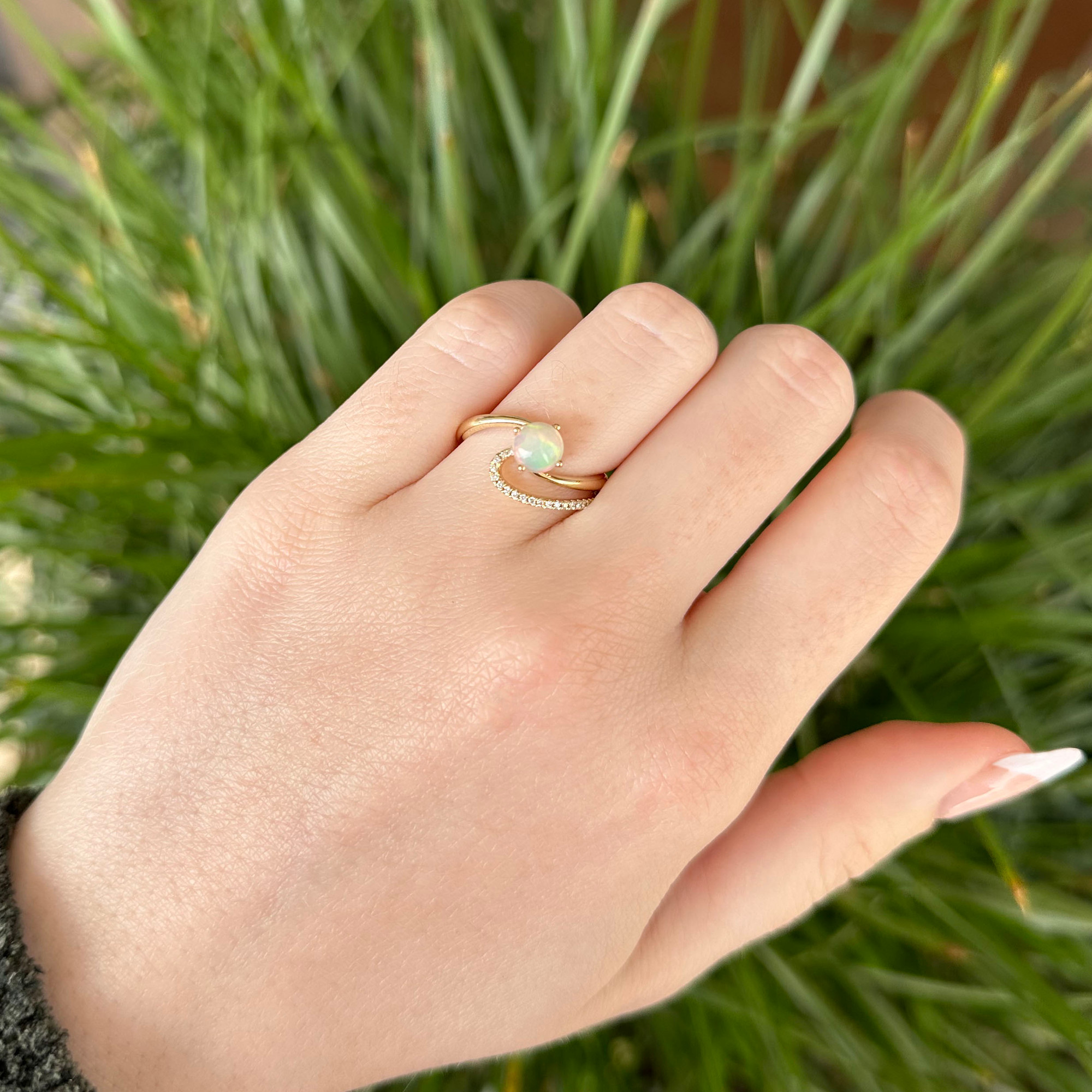 14k Gold & Opal Bypass Ring