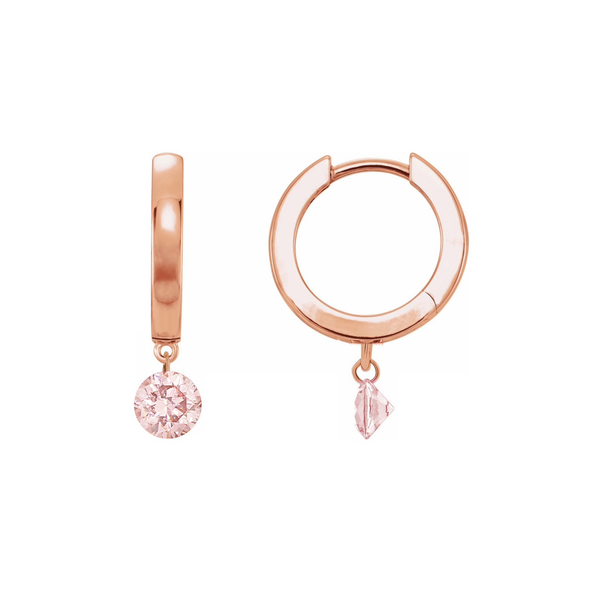 Pink Dancing Diamond Hoops set in 14K Rose Gold
