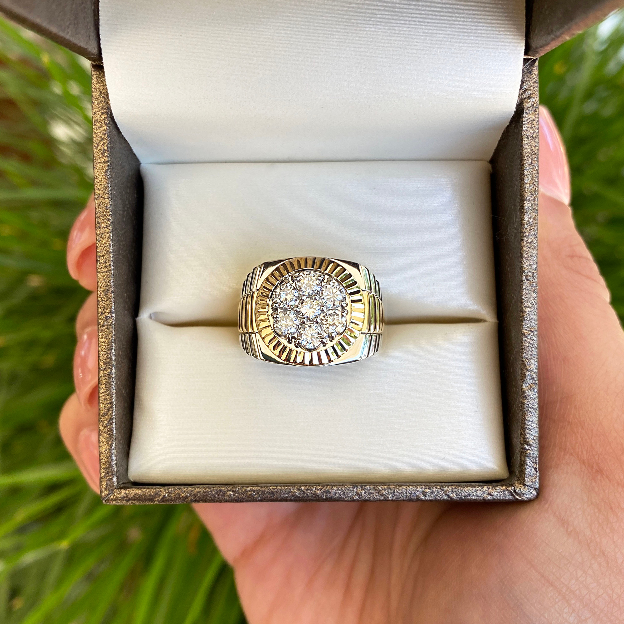 Ladies 14K Gold (2-Tone) Rolex Style Diamond Cluster Ring, 1ct