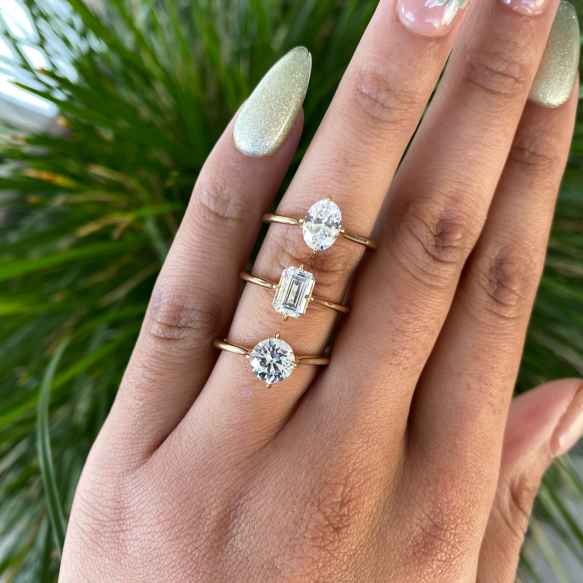 14K Yellow Gold Compass Set Emerald Cut Diamond Engagement Ring Semi ...