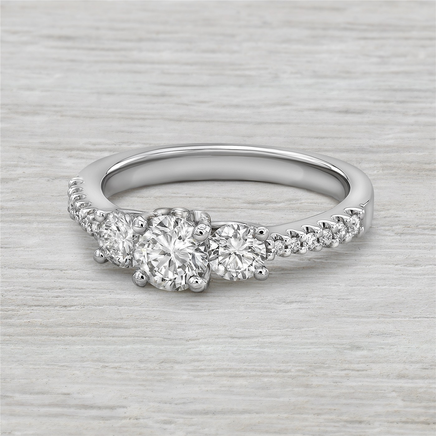 3 Stone Diamond Engagement Ring with Pave' Diamond Side by Romance